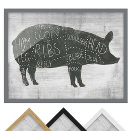 Bilderwelten Bild mit Rahmen - Querformat Metzger Schautafel - Schwein
