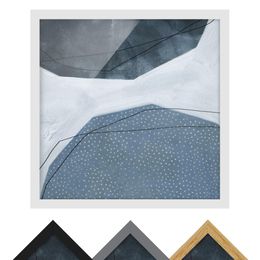 Bilderwelten Bild mit Rahmen originell blau Abstrakt Aquarell - Punkte im Dialog I - Deko Wohnzimmer Schlafzimmer