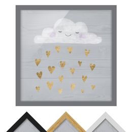 Bilderwelten Bild mit Rahmen - Quadrat Wolke mit goldenen Herzen