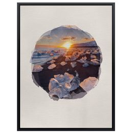 Bilderwelten Leinwandbild - Hochformat Wasserfarben - Eisbrocken am Strand Island