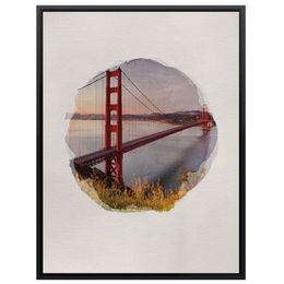 Bilderwelten Leinwandbild - Hochformat Wasserfarben - Golden Gate Bridge in San Francisco