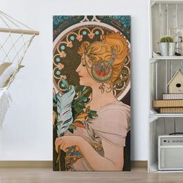 Bilderwelten Leinwandbild - Hochformat Alfons Mucha - Die Feder