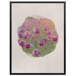 Bilderwelten Leinwandbild - Hochformat Wasserfarben - Violette Schlafmohn Blumenwiese im Fr&uuml;hling