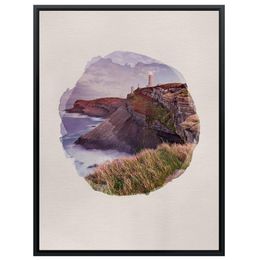 Bilderwelten Leinwandbild - Hochformat Wasserfarben - Steilk&uuml;ste und Leuchtturm