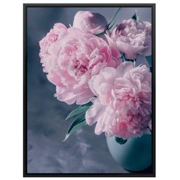 Bilderwelten Leinwandbild - Hochformat Vase mit Rosa Pfingstrosen Shabby