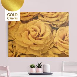 Bilderwelten Leinwandbild - Querformat Rosen Sepia mit Wassertropfen