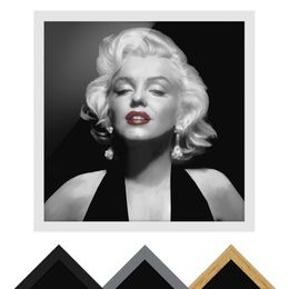 Bilderwelten Bild mit Rahmen Portrait schwarz weiss Vintage inkl. Rahmung - Marilyn mit roten Lippen - Retro Wohnzimmer Schlafzimmer