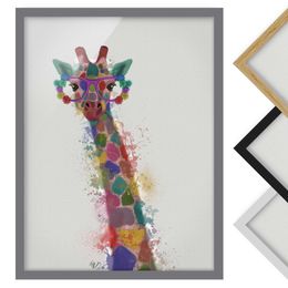 Bilderwelten Bild mit Rahmen - Hochformat Regenbogen Splash Giraffe