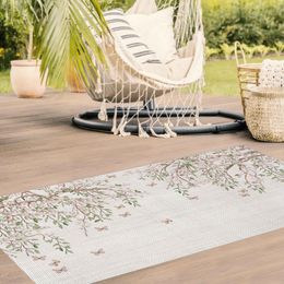Bilderwelten Vinylteppich modern weiss Blumen Aquarell - Kirschbl&uuml;te im Fl&uuml;gelspiel der Schmetterlinge - Kirschbl&uuml;te Kinderzimmer