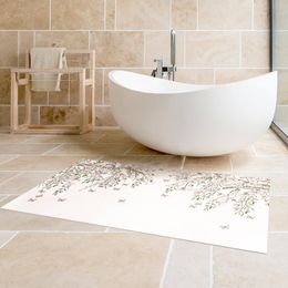 Bilderwelten Vinylteppich modern weiss Blumen Aquarell - Kirschbl&uuml;te im Fl&uuml;gelspiel der Schmetterlinge - Kirschbl&uuml;te Kinderzimmer