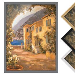 Bilderwelten Bild mit Rahmen - Hochformat Italienische Landschaft - Blumenbogen
