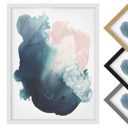 Bilderwelten Bild mit Rahmen originell blau Abstrakt Aquarell - Wogender Rosenquarz I - Deko Wohnzimmer Schlafzimmer