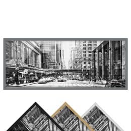 Bilderwelten Bild mit Rahmen - Panorama NYC Urban schwarz-wei&szlig;