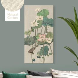 Bilderwelten Leinwandbild Vintage Illustration Lotusbl&uuml;ten im Teich II