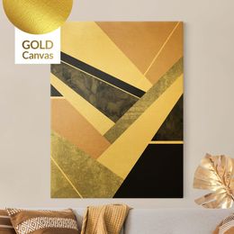 Bilderwelten Leinwandbild - Hochformat Schwarz Wei&szlig; Geometrie mit Gold