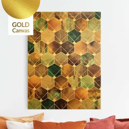 Bilderwelten Leinwandbild - Hochformat T&uuml;rkise Geometrie goldenes Art Deco