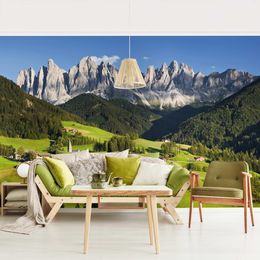 Bilderwelten Fototapete Wald Motiv Wandtapete gr&uuml;n - Geislerspitzen in S&uuml;dtirol - Berg Wohnzimmer Schlafzimmer