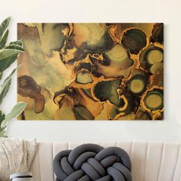 Bilderwelten Leinwandbild - Querformat Marmor Aquarell mit Gold