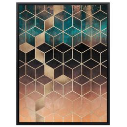 Bilderwelten Leinwandbild - Hochformat T&uuml;rkis Ros&eacute; goldene Geometrie