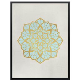Bilderwelten Leinwandbild Mandala Illustration Bl&uuml;te hellblau gold