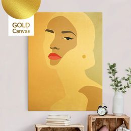 Bilderwelten Leinwandbild - Hochformat Line Art Portrait Frau Pastell Grau