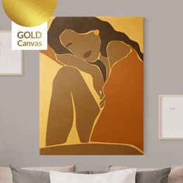 Bilderwelten Leinwandbild - Hochformat Line Art Frau Braun Beige