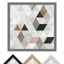 Bilderwelten Bild mit Rahmen - Quadrat Aquarell-Mosaik mit Dreiecken I