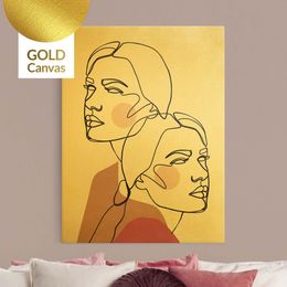 Bilderwelten Leinwandbild - Hochformat Line Art Frauen Portrait Wangen Rosa