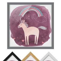 Bilderwelten Bild mit Rahmen - Quadrat Einhorn-Truppe - Love