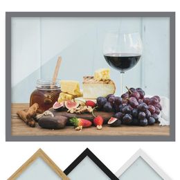 Bilderwelten Bild mit Rahmen - Querformat K&auml;se und Wein