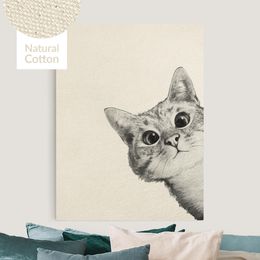 Bilderwelten Leinwandbild - Hochformat Illustration Katze Zeichnung Schwarz Wei&szlig;