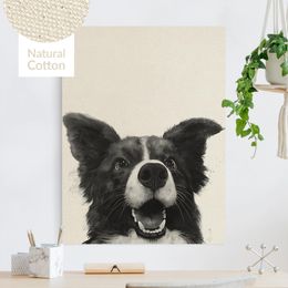 Bilderwelten Leinwandbild - Hochformat Illustration Hund Border Collie Schwarz Wei&szlig; Malerei