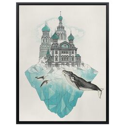 Bilderwelten Leinwandbild - Hochformat Illustration Kirche mit Kuppeln und Wal