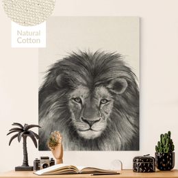 Bilderwelten Leinwandbild - Hochformat Illustration L&ouml;we Schwarz Wei&szlig; Malerei