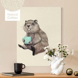 Bilderwelten Leinwandbild - Hochformat Illustration Biber mit Kaffeetasse