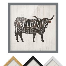 Bilderwelten Bild mit Rahmen - Quadrat Bauernhof BBQ - Rind