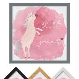 Bilderwelten Bild mit Rahmen - Quadrat Einhorn-Truppe - Believe