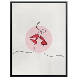 Bilderwelten Leinwandbild - Hochformat Lippen Kuss Line Art