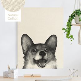 Bilderwelten Leinwandbild - Hochformat Illustration Hund Corgi Wei&szlig; Schwarz Malerei