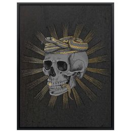Bilderwelten Leinwandbild - Hochformat Illustration Totenkopf und Schlange Schwarz Gold