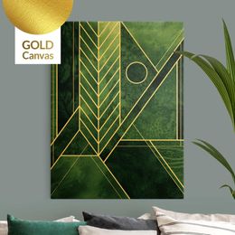 Bilderwelten Leinwandbild - Hochformat Geometrische Formen Smaragd Gold
