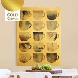 Bilderwelten Leinwandbild - Hochformat Graue Kaffeetassen mit Gold
