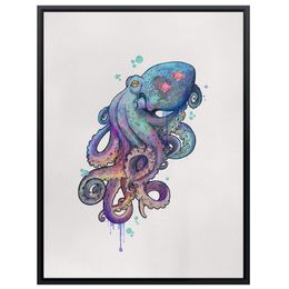 Bilderwelten Leinwandbild - Hochformat Illustration Oktopus Violett T&uuml;rkis Malerei
