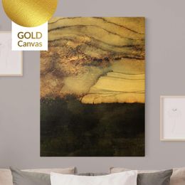 Bilderwelten Leinwandbild - Hochformat Goldener Marmor gemalt