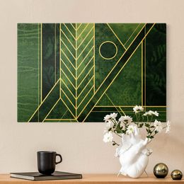 Bilderwelten Leinwandbild - Querformat Geometrische Formen Smaragd Gold