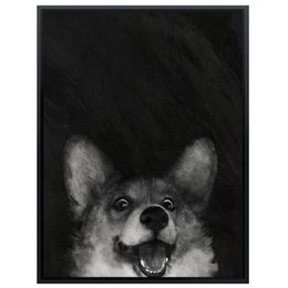 Bilderwelten Leinwandbild - Hochformat Illustration Hund Corgi Malerei Schwarz Wei&szlig;