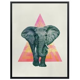 Bilderwelten Leinwandbild - Hochformat Illustration Elefant vor Dreieck Malerei