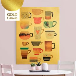 Bilderwelten Leinwandbild - Hochformat Bunte Tassen mit Gold