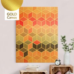 Bilderwelten Leinwandbild - Hochformat Buntes Pastell goldene Geometrie