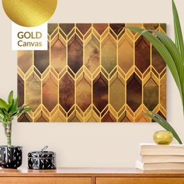 Bilderwelten Leinwandbild - Querformat Glasmalerei geometrisch Ros&eacute; Gold